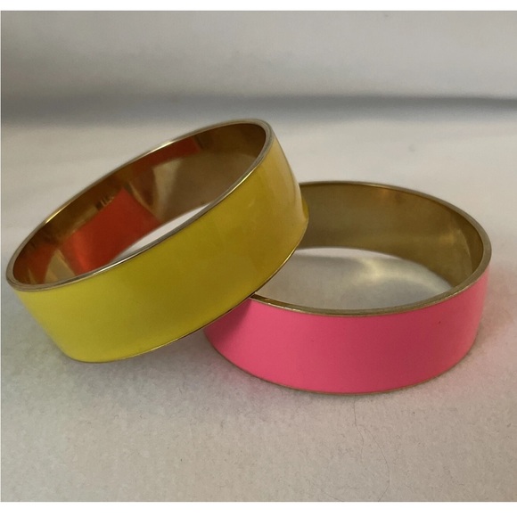 J. Crew | Jewelry | J Crew Enamel Braceletset Of 2 Pink Yellow | Poshmark